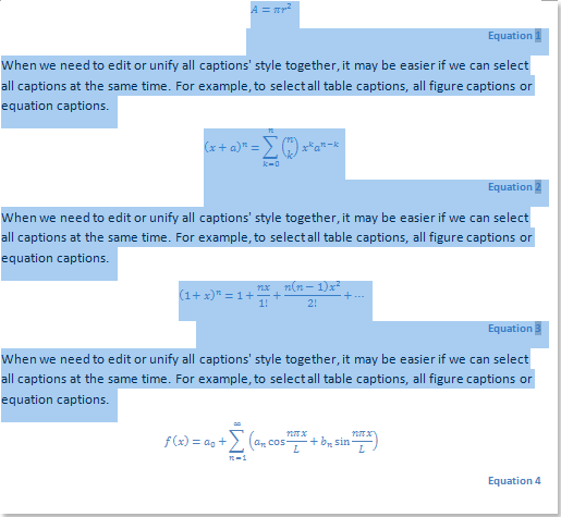 Quickly select all table captions, figure captions or equation captions ...