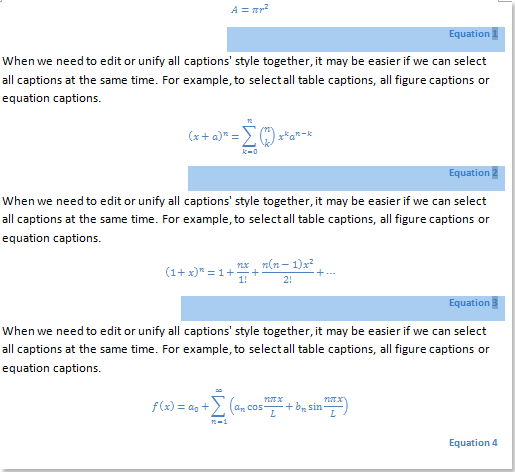 Quickly select all table captions, figure captions or equation captions ...