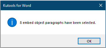 Quickly select all paragraphs which have embedded objects in Word
