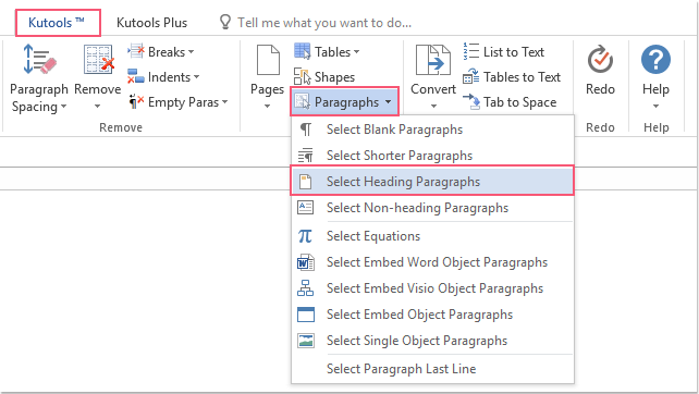 Quickly select all heading paragraphs in Word