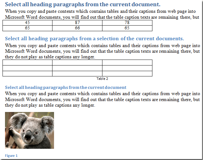 Quickly select all heading paragraphs in Word