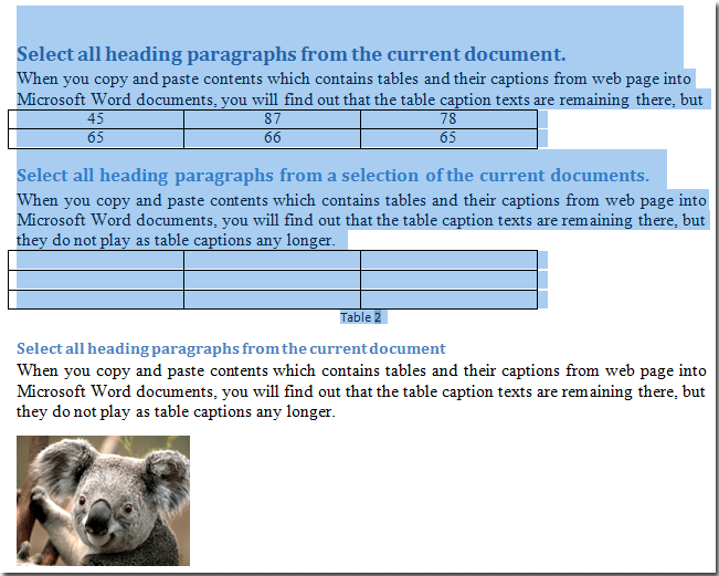 Quickly select all heading paragraphs in Word