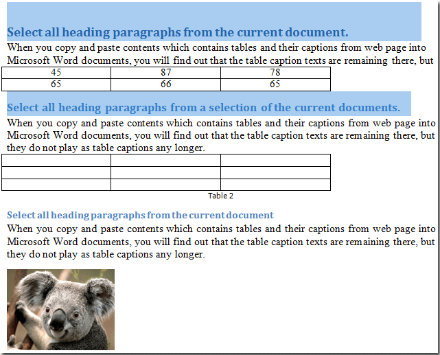 Quickly select all heading paragraphs in Word