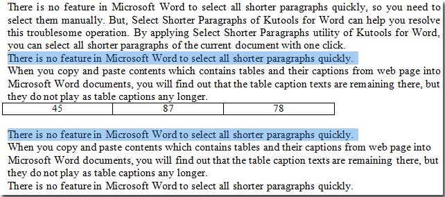 Quickly select all short paragraphs in Word