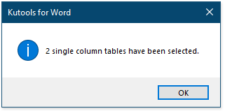 Quickly select all single column tables in Word