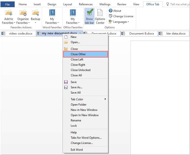 Office Tab: How to close other / left / right file tabs with Office Tab?