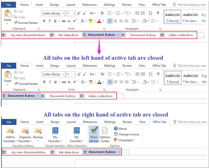 Office Tab: How to close other / left / right file tabs with Office Tab?