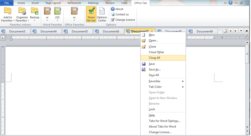 Office Tab: How to close all documents at once?