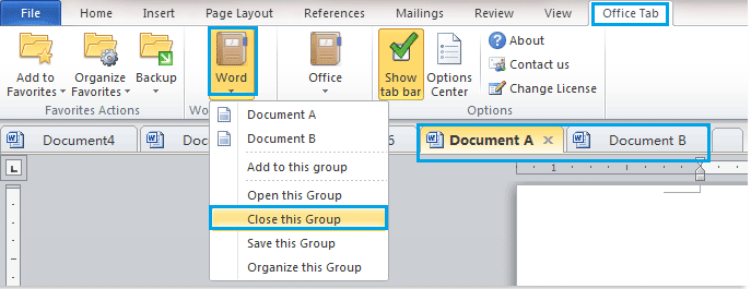 Office Tab: Open, save and close a group of documents