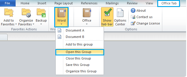Office Tab: Open, save and close a group of documents