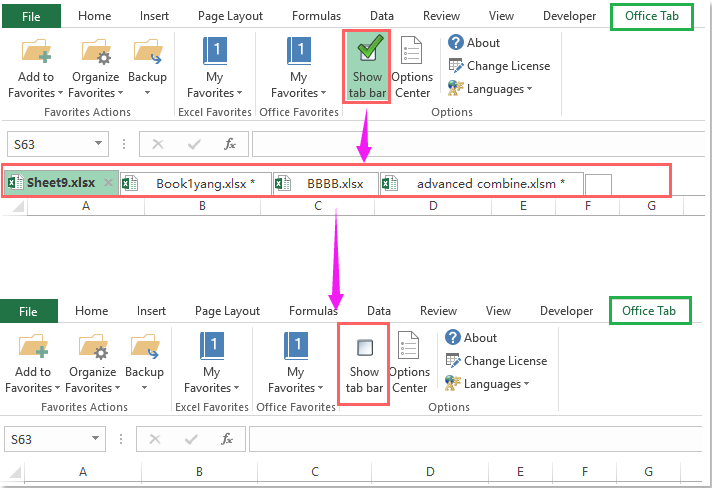 Office Tab: Applying shortcuts, clicks and rename operation
